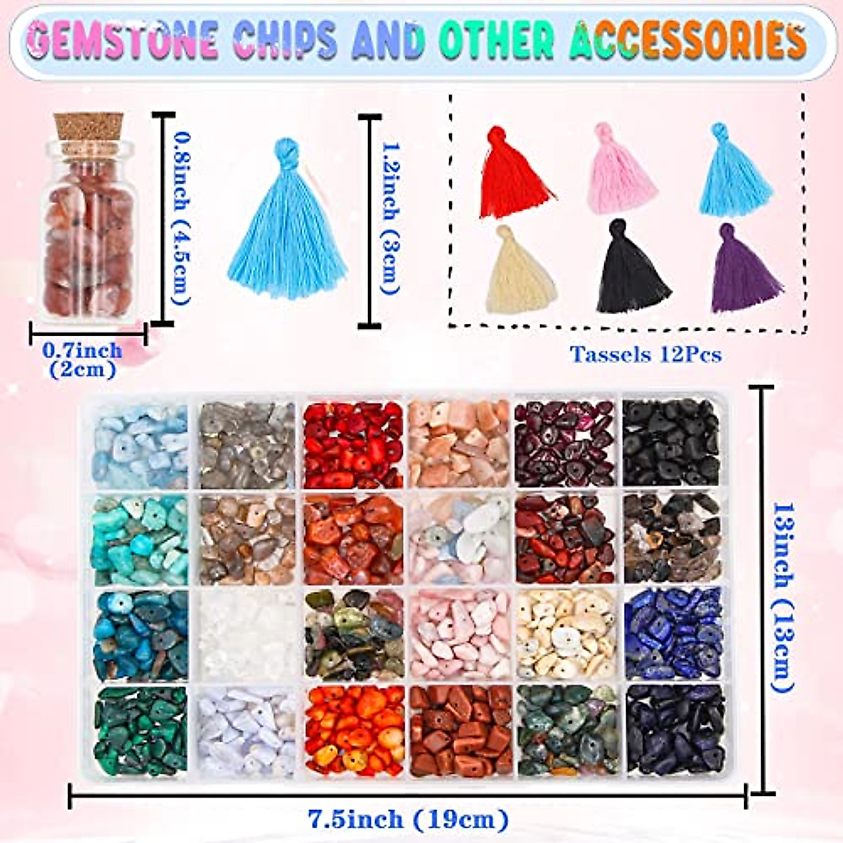EuTengHao Irregular Chip Stone Beads Kit with Wishing Bottles,Crystal Gemstone Beads and Tassels,Jewelry Wires,Pliers,Rings,Jewelry Findings for Necklace Bracelet Earring Ring Making (1319Pcs)