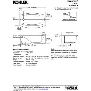 KOHLER K-1118-LA-0 Expanse 60-Inch x 30-Inch Curved Alcove Bath with integral flange and left hand drain, White