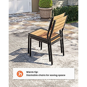 Pellebant Outdoor Stackable Dining Chair, Armless Patio Chair Set of 2, Aluminum Frame with Wood Plastic Composite Seat and Back, All Weather for Patio, Garden, Lawn, Deck, Porch and Yard, Teak Color