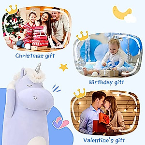 MorisMos 36.2" Unicorn Body Pillow Large Hugging Pillow Unicorn Stuffed Animal,Soft Plush Toy for Kids Girl, Animal Body Pillow for Christmas Birthday Valentine's Day, Blue