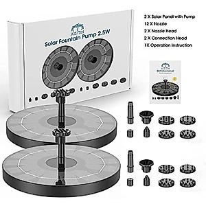 AISITIN 2.5W Solar Bird Bath Fountain Pump, Solar Fountain Pump for Bird Bath with 6 Nozzles, 6.7" Solar Powered Water Fountain Pump for Garden, Ponds, Pool, Fish Tank, Outdoor and Aquarium, 2 Pack
