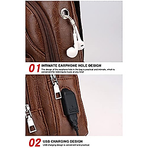 successthop Leather Sling Backpack with USB Charging Port Multi-pocket Chest Bag Travel Gym Sport Hiking (Brown)