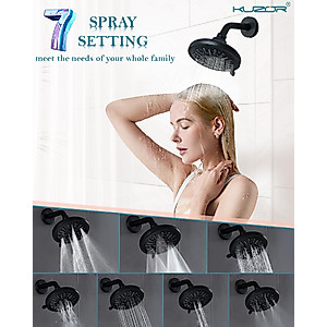 KUZOR 1PC Bathtub Shower Faucets Set, Brass With 304 Stainless Steels 5.5 inches 7 Setting Spray Shower Head, Efficient, Dense Water Flow, Anti-Scald - Bathroom/Shower Room - Matte Black