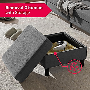 MUZZ 76'' Convertible Sectional Sofa Couch，Modern Linen Fabric Upholstered Couch with Storage Function Ottoman,3-Seat L-Shaped Couches for Living Room, Apartment, Office and Small Space（Dark Grey）