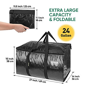 BALEINE 6-Pack Oversized Moving Bags with Reinforced Handles, Heavy-Duty Storage Tote for Clothes, Moving Supplies (Black, 6-Pack)