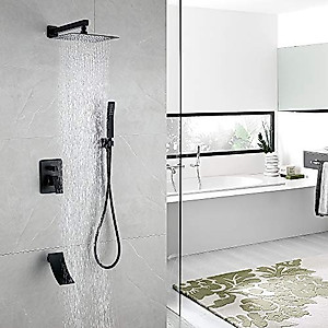 Bathtub Shower System Matte Black Shower Fixtures 10 inch Rain Shower Head and Handle head set with Tub Shower Faucet sets complete