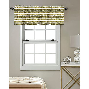 RainbowDay Valance Curtain Elegant Decorative Rod Pocket Valances White Gold Stripes Window Curtain Valance for Kitchen Bathroom Bedroom Basement Cafe,1 Panel 54x18 Inch