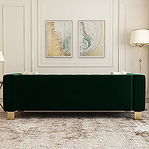 MoLiFaning 89" Modern Chesterfield Velvet Sofas Mid Century Modern Button Tufted Velvet Couches with 2 Pillows and Gold Legs,for Living Room Apartment Bedroom Office (89" Green)