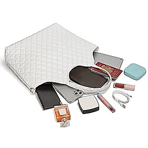 Barabum Lightweight Quilted Tote Purse Women Handbags Wallet Bag Shoulder Bag Top Handle Satchel Purse Set(White)