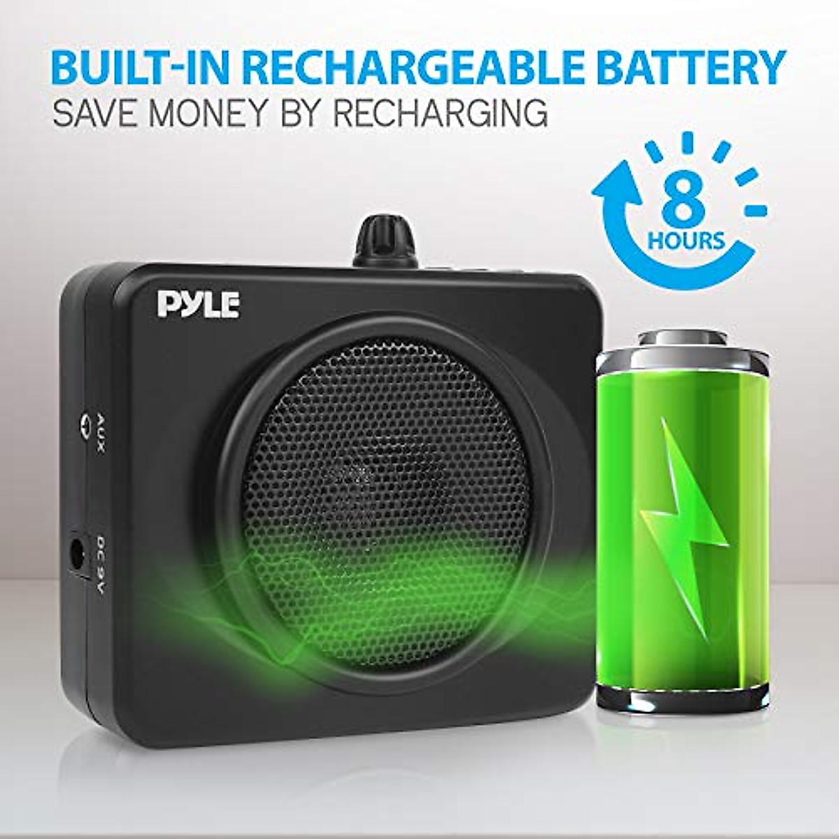 PYLE-PRO Portable Waist-Band PA Speaker System - Compact Voice Amplifier and Headset Microphone Set with Built-in Rechargeable Battery, MP3/USB Playback, AUX, Power Adapter, Strap, Belt Clip PWMA60UB