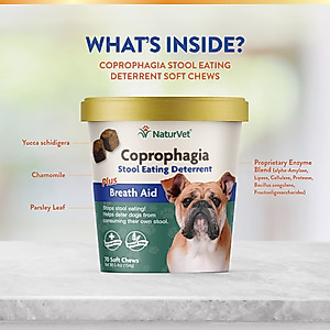 NaturVet – Coprophagia Stool Eating Deterrent Plus Breath Aid – 70 Soft Chews & No Scoot for Dogs - 60 Soft Chews - Supports Healthy Anal Gland & Bowel Function