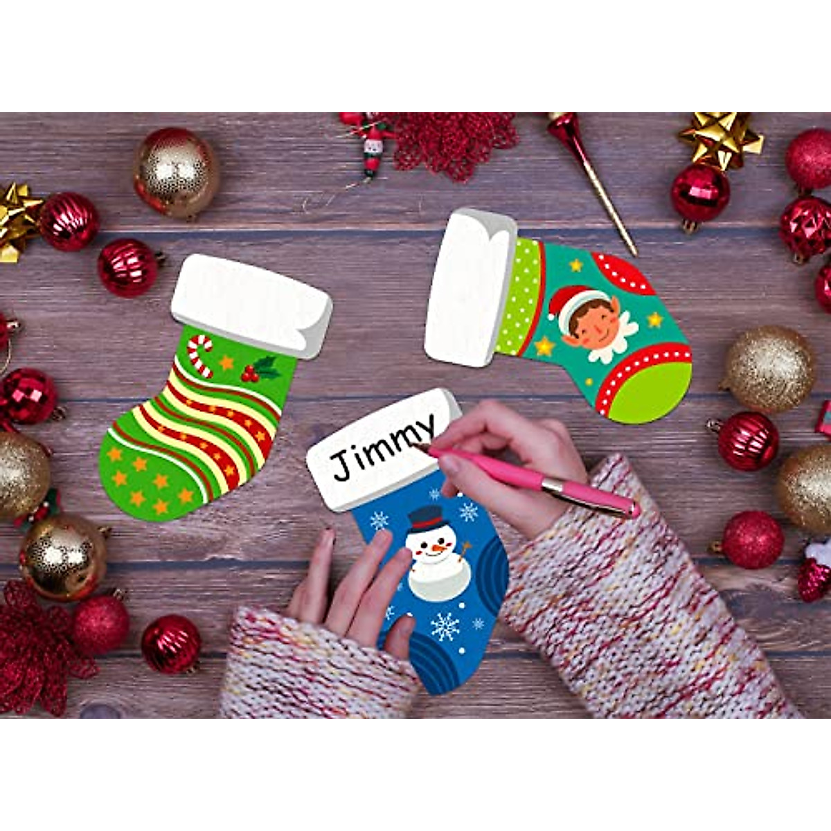 SICOHOME Christmas Cut-Outs for Classroom 4"x6" Assorted Xmas Stocking Cut-Outs with Glue Point Dots for Winter Bulletin Board Classroom School Christmas Candy Party Decorations