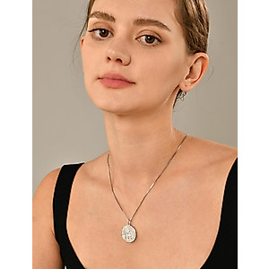 YL St Christopher Pendant Saint Medal Necklace 925 Sterling Silver Religious Engraved Medallion, 18"