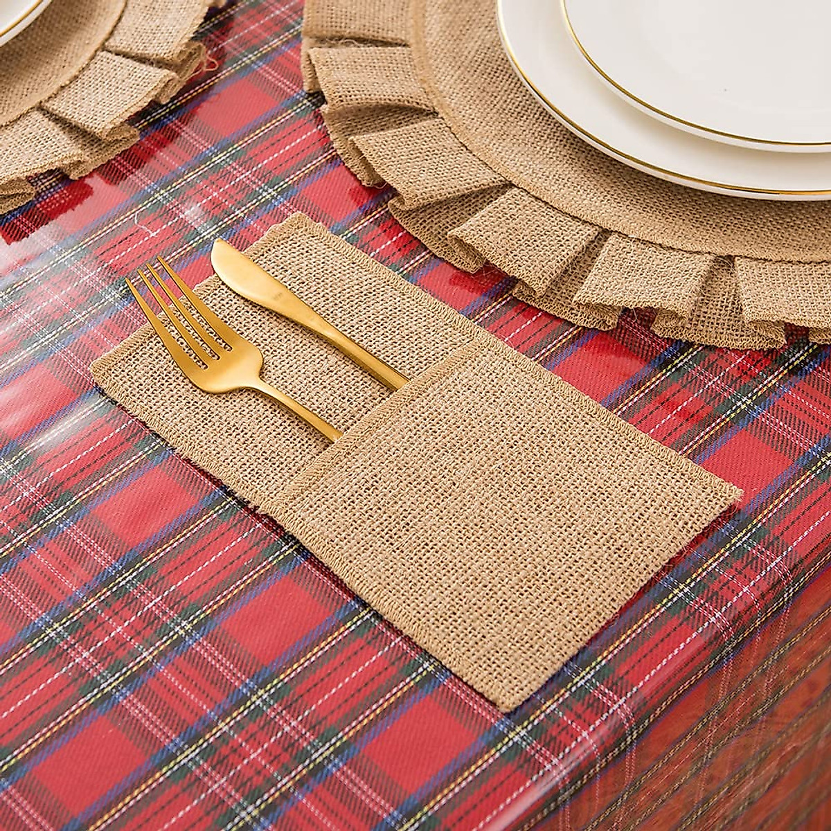 AOKQYA Burlap Silverware Holder Set Of 10 Reusable Rustic Utensil Holder Pouch for Table Setting (Natural)