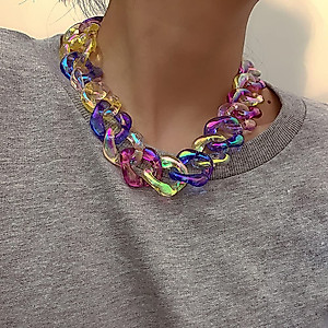 Jumwrit Punk Necklaces Acrylic Colourful Necklaces Chunky Paperclip Choker Necklace Statement Long Charming Necklaces Accessories for Women