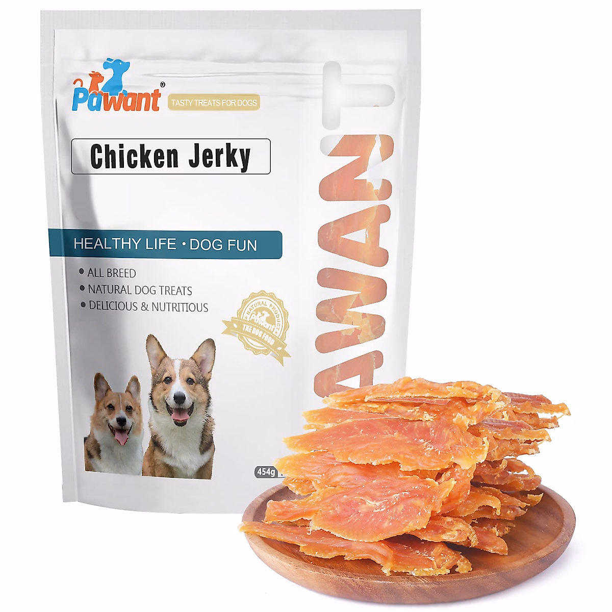 Pawant Chicken Jerky for Dogs Treats Training Snacks Dog Chew Treats Rawhide Free for Small and Large Dog 1lb/454g