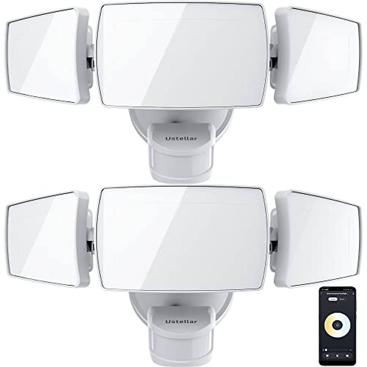 USTELLAR 2 Pack 50W Smart Outdoor LED Security Light Tunable White 2700K-6500K Motion Sensor Exterior WiFi Flood Light Fixture Alexa Warm Wired Floodlight Google Outside Spotlight House Yard Garage