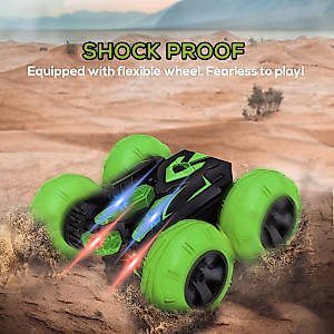 VAZILLIO Remote Control Car for Kids, Tornado RC Stunt Car Toy, Double Sided 360° Rotate, Spin, Flip Stunt RC Cars High Speed Racing Car with Headlights, Stunt RC Crawler for Boys & Girls (Green)