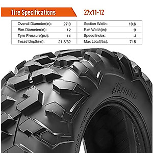 HALBERD ATV Tires, 27x9-12 & 27x11-12 ATV Tires, 6PR 27x9x12 27x11x12 All Terrain ATV UTV Off-Road Tires(Set of 4, Tubeless)