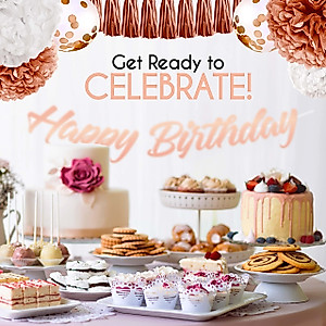 EpiqueOne 36-Piece Rose Gold Birthday Kit | Includes Happy Birthday Banner, Rose Gold Balloons, Tissue Pom Poms & Tassels | Easy to Set Up | Also Ideal for Bridal and Baby Showers & More