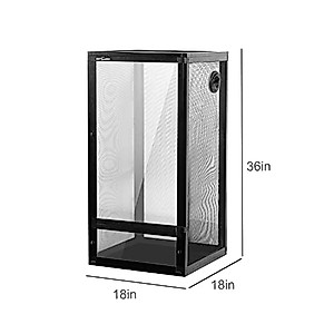 REPTI ZOO Foldable 50 Gallon Reptile Screen Cage, 18" x 18"x 36" Vertical Air Cage Mesh Screen Terrarium with Collapsible Net Side Panels and Acrylic Door, Front Opening Tank for Chameleon