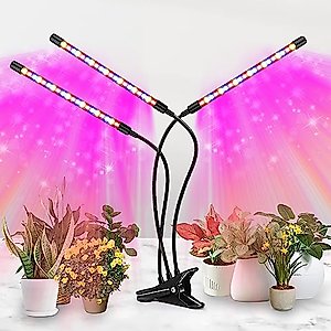 ZXMEAN LED Grow Light, 3 Heads Red Blue White Full Spectrum Plant Light with Clamp for Indoor Plants & Seed Starting, 10-Level Dimmable, Auto On Off, Timing 4 9 12Hrs