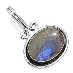 JEWELOPORIUM 925 Sterling Silver Pendant for Women Gray Genuine Labradorite Stone Boho Silver Pendant Necklace New Year Gift Statement Jewelry