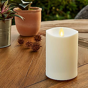 Luminara Set of 2 Outdoor Moving Flame Pillar (IPX4) with Remote Control, Flameless LED Candle, Melted Edge, Smooth Matte Finish, Timer, Ivory 3.25" x 5.5" and 6.5"