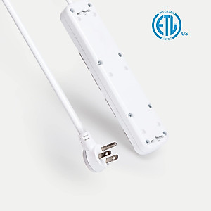 Flat Plug Power Strip, Surge Protector with 6 Ft Extension Cord, 4 Outlets, 15A ,125V, 1875W,300 J, Wall Mounted Power Strip for Home, Office, White