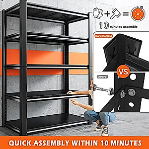 REIBII 72" Garage Shelving Heavy Duty Garage Storage Shelves Load 2000Lbs, Wide Heavy Duty Shelving, Adjustable 5-Tier Metal Shelving for Garage,Large Garage Shelves ＆ Utility Shelf,72" H x40 W x18 D