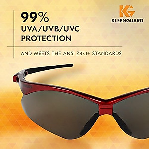 KleenGuard V30 Nemesis Safety Glasses (22611), Smoke Anti-Fog Lens, Red Frame, 12 Pairs / Case