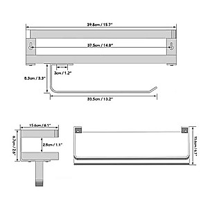 BESy Floating Shelves Wall Mounted Storage Shelves with Towel Rack Rails Bar, Paper Towel Holder with Shelf for Kitchen, Bathroom Tissue Roll Hanger, Matte Black Metal Frame, Set of 2 Brown
