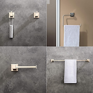 KIBI Cube Bathroom Hardware Set 5 Piece Bathroom Accessories Set | Towel Bar (24"), Towel Ring, Toilet Paper Holder, Robe Hooks (Brushed Nickel) (C-KBA15-5-1)