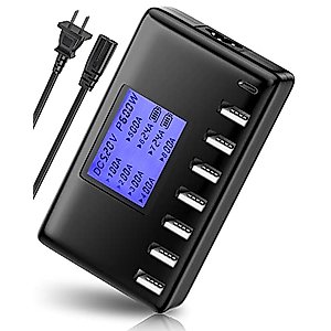 USB Charging Station, Ziwodiv 8-Ports USB Charger Station, 60W/12A Multi Port USB C Hub Charger with LCD Display for Multiple Devices, Compact Desktop Charging for iPhone iPad Samsung Android Tablet