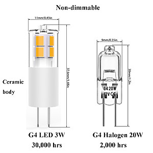 6 Pack 12V Bulb LED G4 , Soft White 2700K , JC Bi-Pin Base Light Bulbs G4 LED 3W, 20W-30W T3 Halogen G4 Bulb Replacement