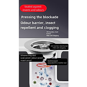 3-in-1 Kitchen Sink Strainer Stopper Combo Stainless Steel Wrap Around Sink Downspout for US Standard 3-1/2 inch Sewer Strainer, Smooth Handle for Easy Cleaning, Anti-Clogging