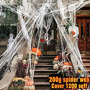 1400 sqft Spider Webs Halloween Decorations, Super Stretch Spider Web Cobwebs Haunted House Yard Creepy Scene Props Indoor Outdoor Decor and Halloween Party Supplies (200g/7.05 oz)