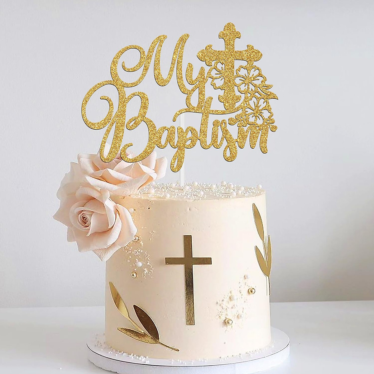 My Baptism Cake Topper, First Holy Communion,God Bless This Child, Bridal Shower/Wedding/Baptism/Christening Baby Shower Party Decorations, Gold Glitter