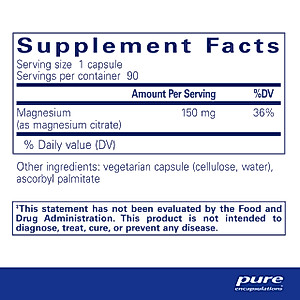 Pure Encapsulations Magnesium (Citrate) - Supplement for Sleep, Heart Health, Cognitive Health, Bone Health, Energy, Muscles, and Metabolism* - with Premium Magnesium - 90 Capsules