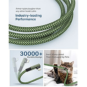 Yosou iPhone Charger 90 Degree 6FT 2Pack, Apple Certified Lightning Cable Braided Fast Charging Cord Right Angle Phone Charger iPhone Compatible with iPhone 13 12 11 Pro XR XS 10 8 7 6 6s - Green