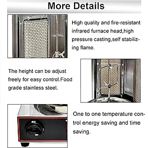 Commercial Vertical Barbecue Grill, 360° Automatic Rotation Gas Rotisserie BBQ Skewer, Stainless Steel Kebab Baking Oven with Temperature 50-300℃, for Restaurant Kitchen Parties(Black)