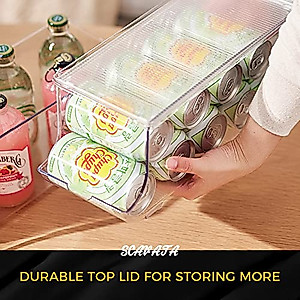 SCAVATA 2 Pack Soda Can Organizer for Refrigerator, Stackable Canned Food Pop Cans Container Can Holder Dispenser with Lid for Fridge Pantry Rack Freezer, Clear Plastic Storage Bins-Holds 12 Cans Each