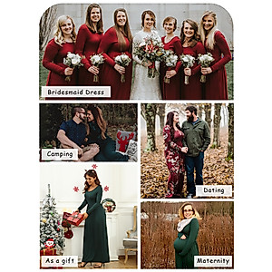 DEARCASE Maxi Dress for Women Purple Small Crewneck Long Sleeves Wedding Guest A-line Plain Casual Empire Waist Flowy Party Vintage Spring Fall Winter Floor Dresses with Pocket