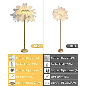 GOYQGLE Floor Lamp Gold,62.9in Ostrich Feather Floor Lamp with Foot Switch / 6-Light*G4,Golden Lamp Body with Plug in Wire,Bulb Included,Simple Modern Bedroom and Living Room