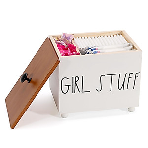 Eniffbaa Tampon Holder for Bathroom Real Wood Pad Tampon Storage Box with Divider, Rustic Bathroom Storage Bin with Lid, Period Organizer for Women, Feminine Products Storage, Bathroom Decor Gift