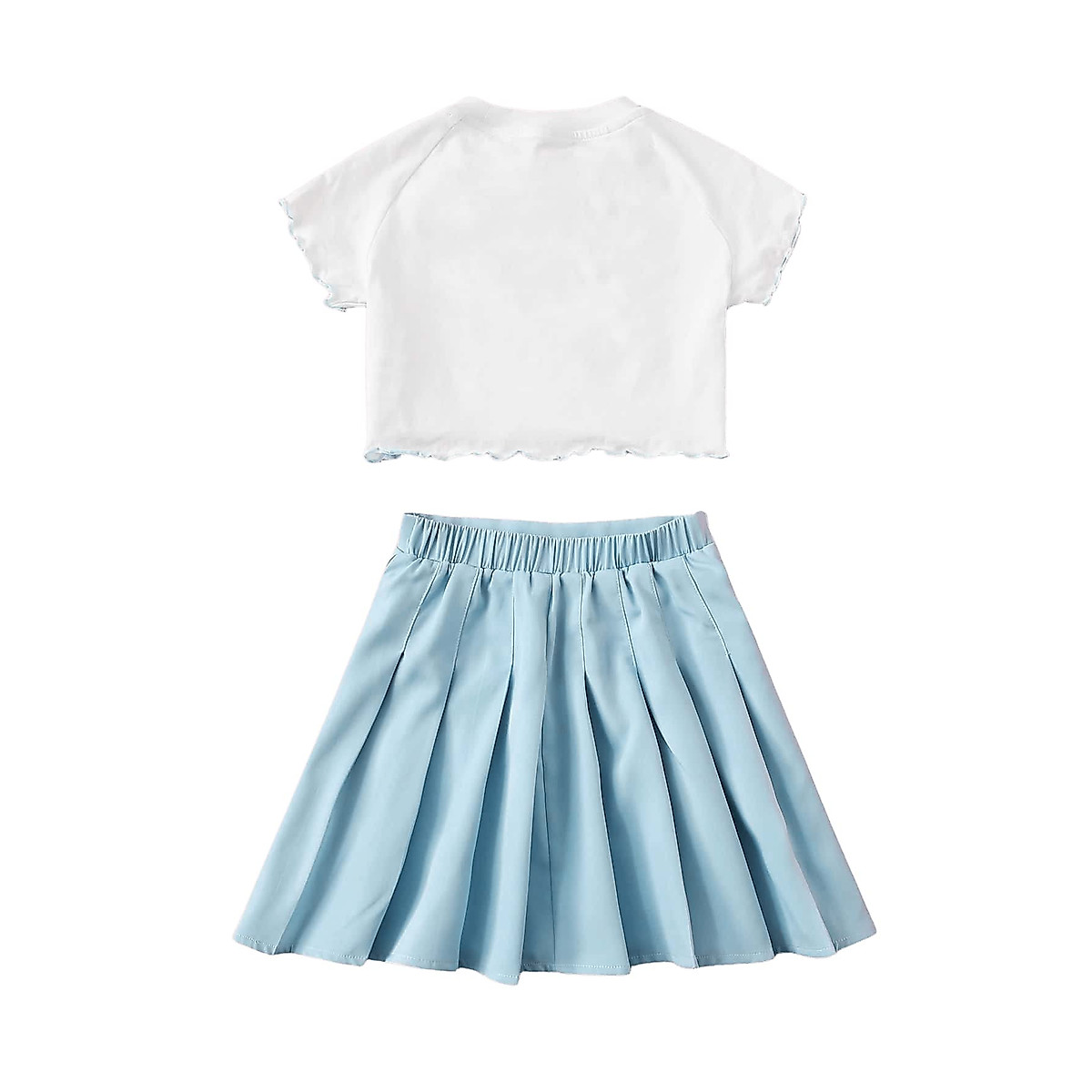 SOLY HUX Girl's Butterfly Print Short Sleeve Tee Top and Pleated Skirt Set 2 Piece Outfits White Blue 11-12Y