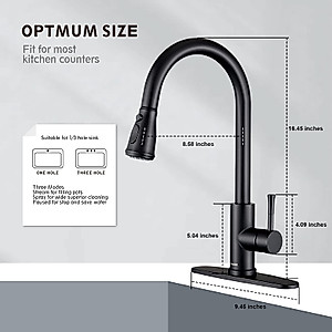 GUUKAR Black Kitchen Faucet with Pull Down Sprayer Matte Black Stainless Steel Kitchen Sink Faucet 360 Degree Swivel with Deck Plate