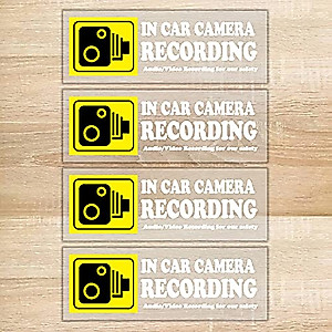 4 Pcs Camera Audio Video Recording Window Cars Stickers, in Car Camera Recording Sticker for Rideshare, Van, Truck, Taxi, Maxi Cab, Bus, Coach Drivers, Yellow 2 x 6 inch, Adhesive Window Decal