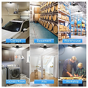 QiyuanLS LED Garage Lights 2Pack, 60W 6000LM Garage Light, LED Garage Ceiling Lights with 5 Adjustable Panels, 6500K Garage Lights Ceiling LED Shop Light Bulb for Garage Basement Office Workshop