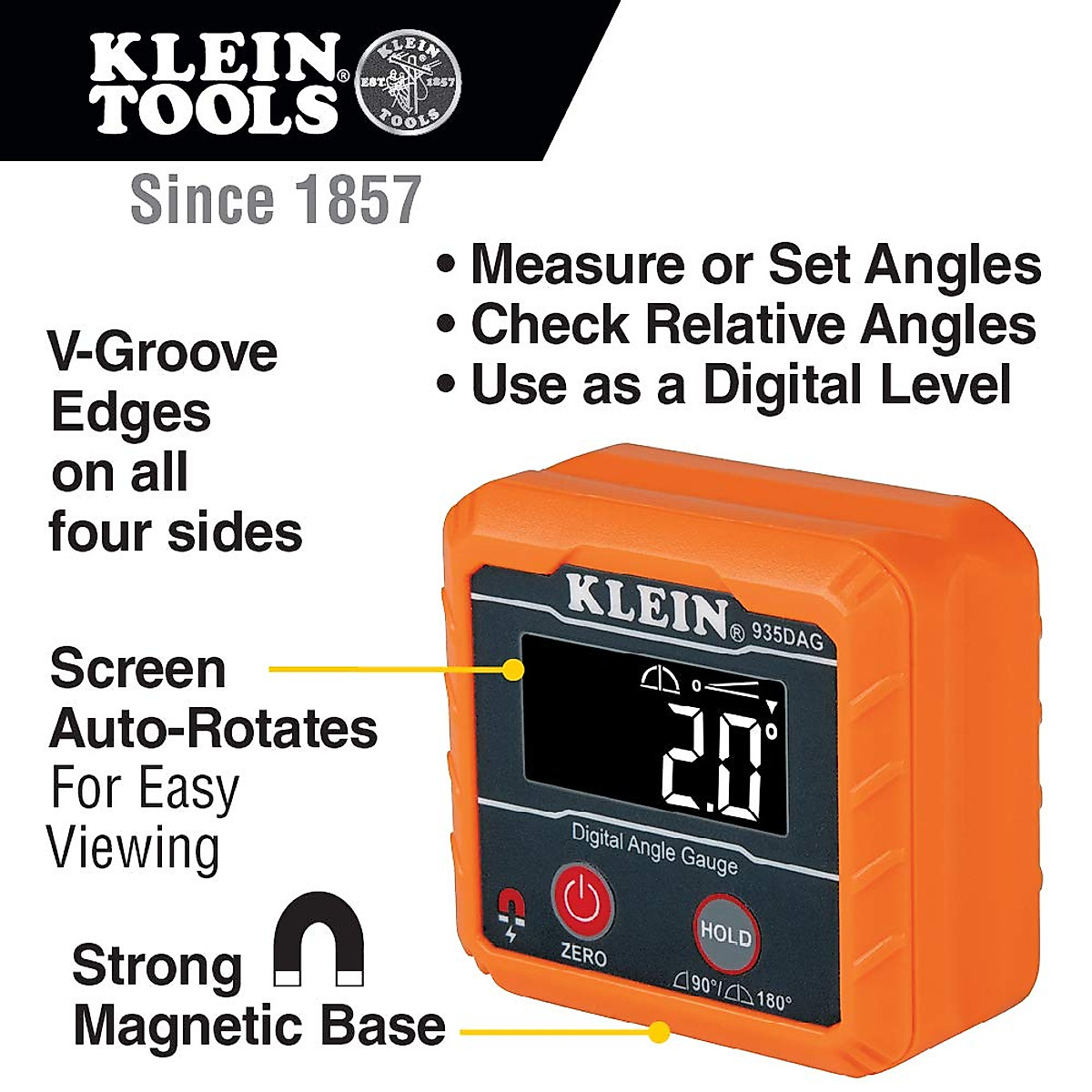 Klein Tools 935DAG Digital Electronic Level and Angle Gauge, Measures 0-90 and 0-180 Degree Ranges, Measures and Sets Angles & 935AB1V ACCU-BEND Level, 1 Vial